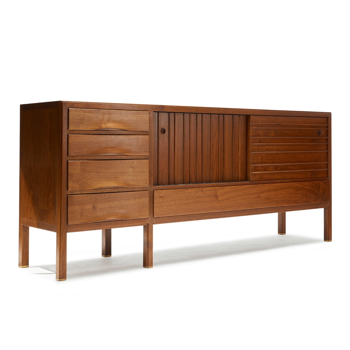 A Corner Walnut Sideboard With Tambour Doors by Edward Wormley for Dun - WYETH
