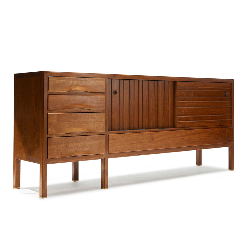 A Corner Walnut Sideboard With Tambour Doors by Edward Wormley for Dun - WYETH