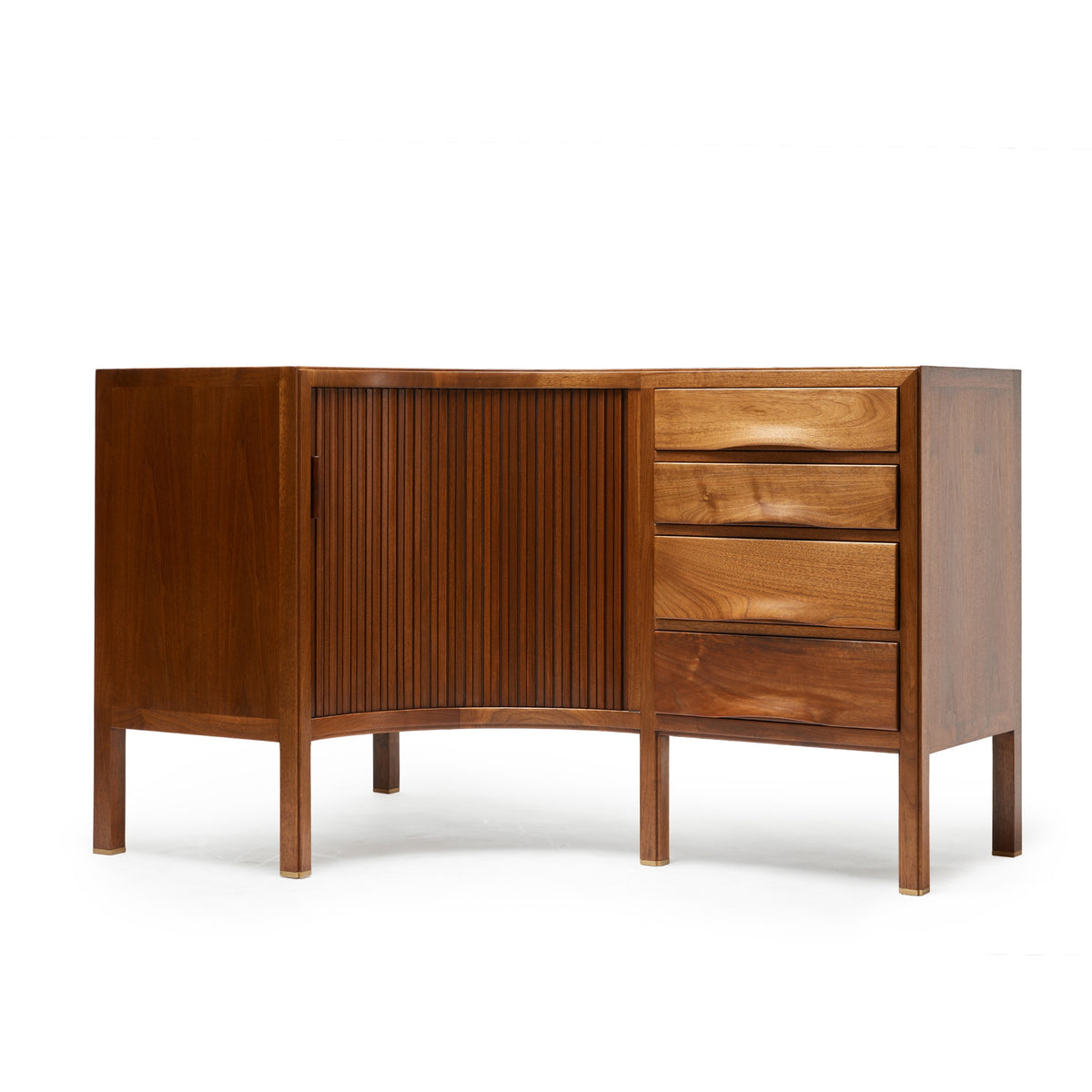 A Corner Walnut Sideboard With Tambour Doors by Edward Wormley for Dun - WYETH